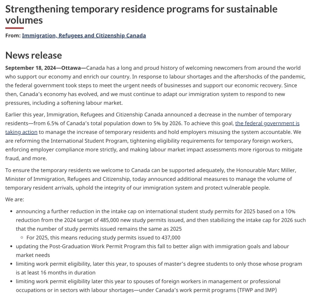 Canada to Cut Study Permits by 10% in 2025 and Tighten Work Permit Rules